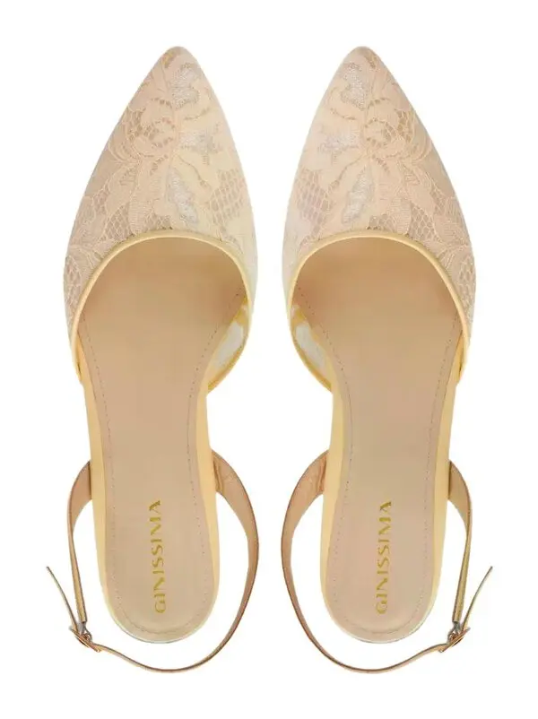 GINISSIMA Floral Lace Slingback Pumps - Neutrals