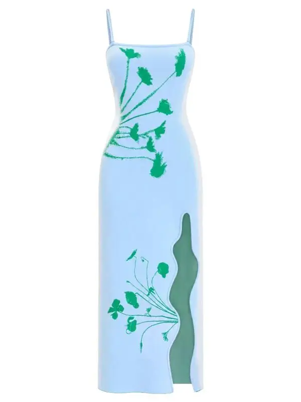 Ph5 Iris Flower-print Wavy-slit Maxi Dress - Blue