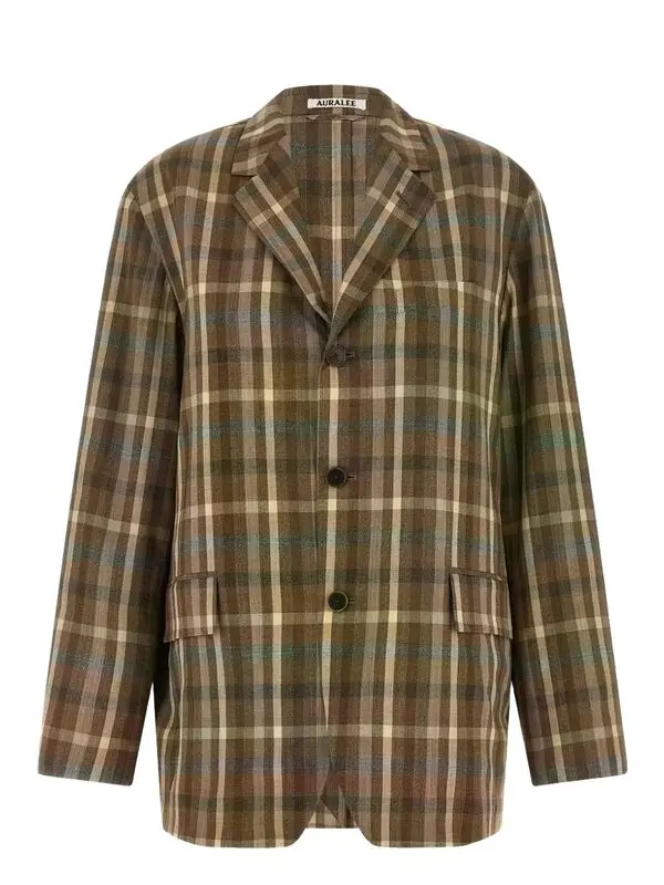 Auralee Check Pattern Wool Blazer - Brown