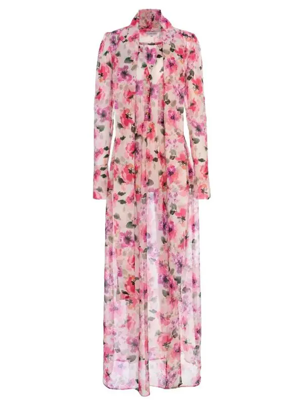 CUANNA Floral Print Pussy-bow Maxi Dress - Neutrals