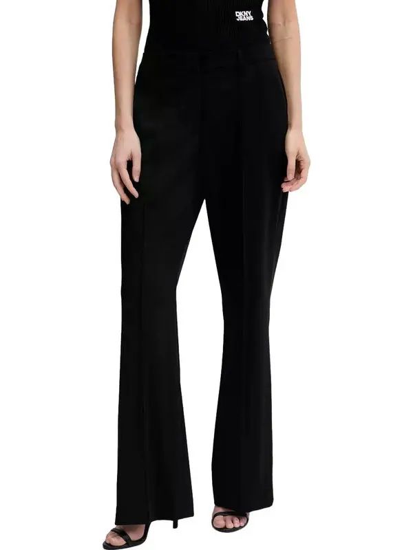 Dkny Pressed Crease Logo Plaque Flared Trousers - Black