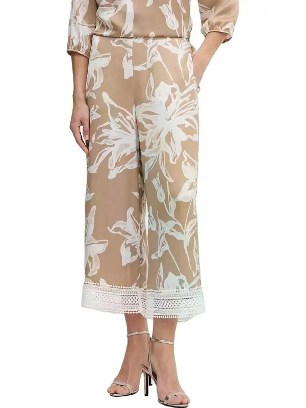 Joseph Ribkoff Floral Print Lace Trim Trousers - Neutrals