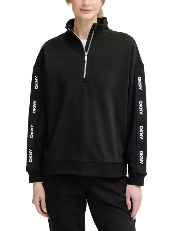 Dkny Logo Tape Quarter-zip Sweatshirt - Black