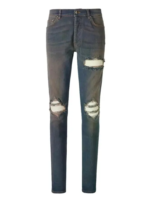 Amiri Distressed Ribbed-panel Jeans - Blue