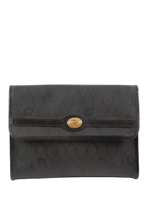 Dior Leather All-over Logo Print Clutch Bag - Black