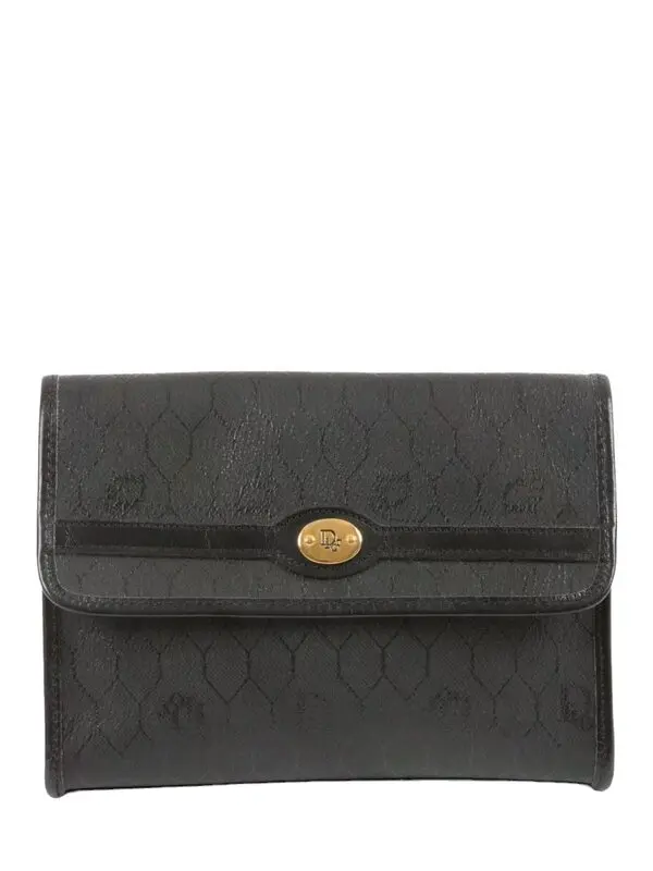 Dior Leather All-over Logo Print Clutch Bag - Black