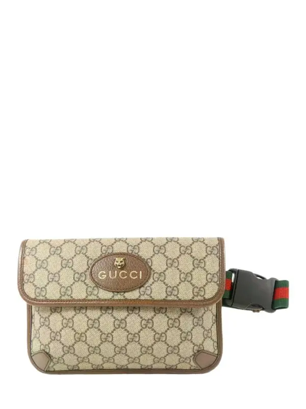 Gucci Gg Supreme Belt Bag With Tiger Head Detail - Neutrals