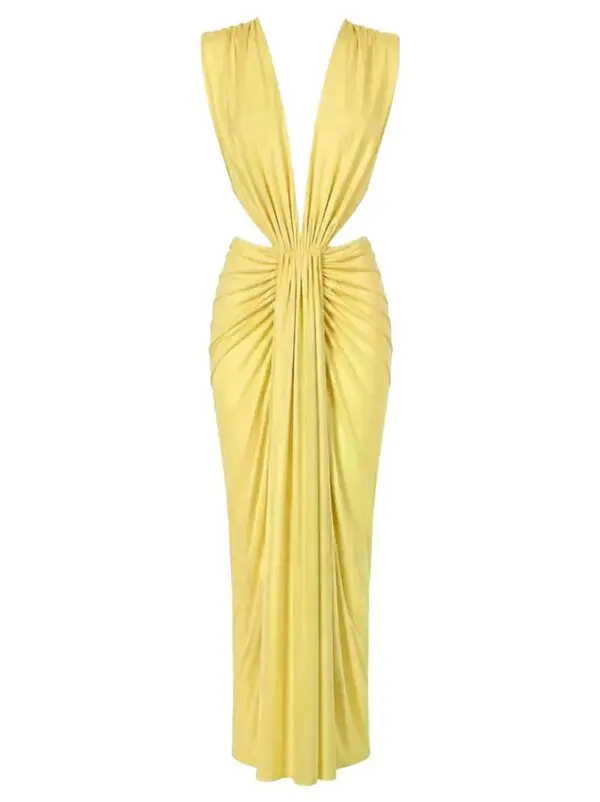 BAOBAB Pia Maxi Ruched Cutout Dress - Yellow