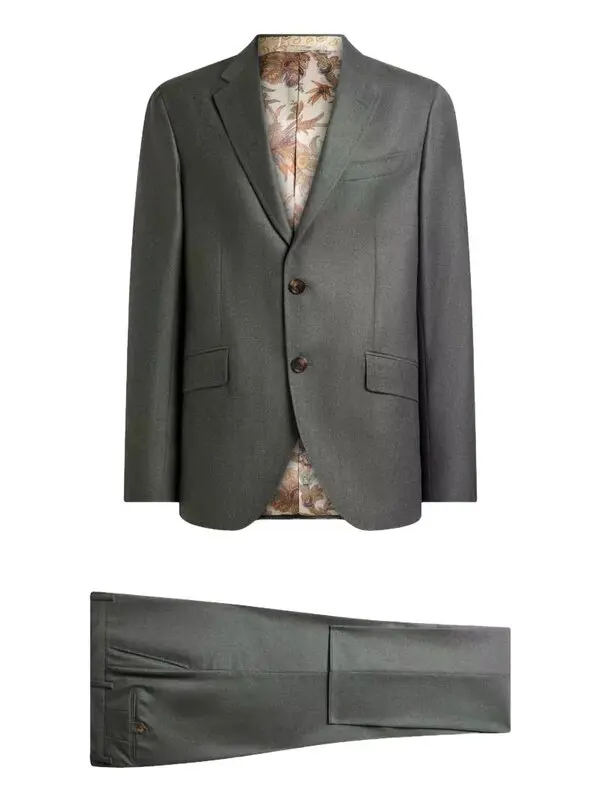 Etro Single-breasted Suit In Wool Flannel - Grey