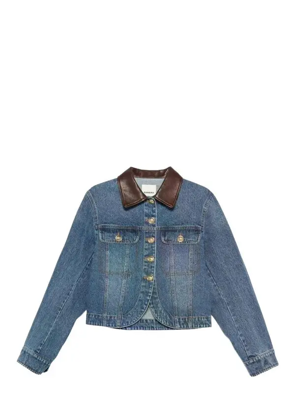 Sandro Leather-collar Button-up Denim Jacket - Blue
