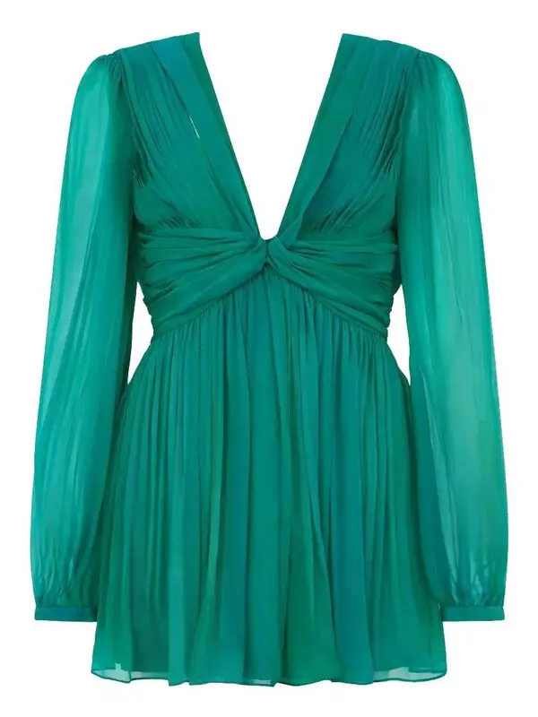 Alberta Ferretti Pleated Silk-chiffon Mini Dress - Green