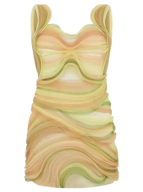 Alberta Ferretti Tulle Layered Embroidered Mini Dress - Neutrals