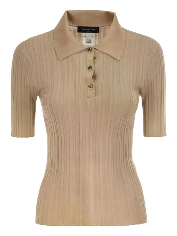 Fabiana Filippi Ribbed-knit Polo Shirt - Neutrals