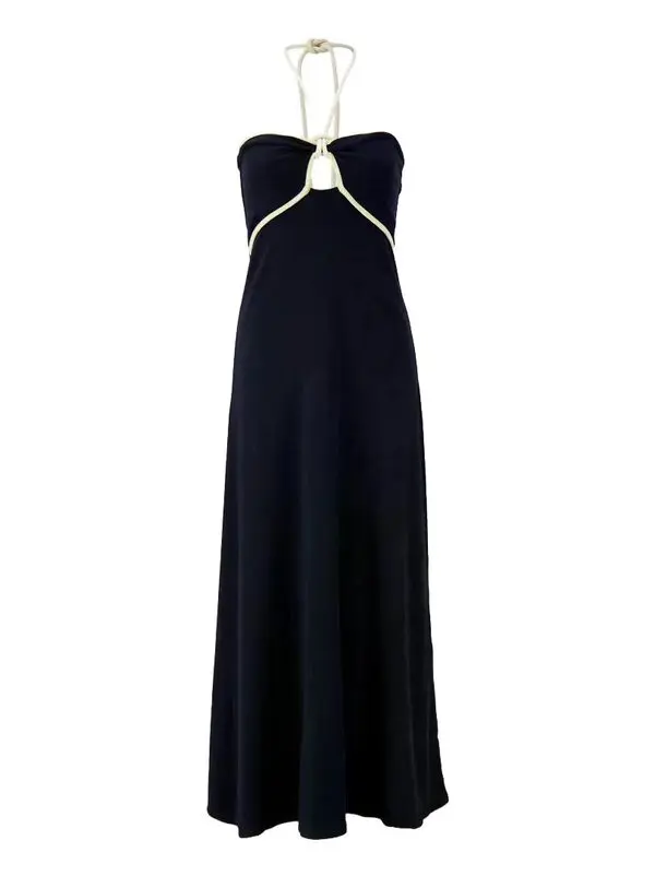 Johanna Ortiz Navy Cotton Terrycloth Halterneck Maxi Dress With Cut-out Detail - Blue