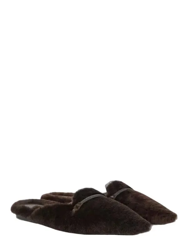 Brunello Cucinelli Shearling Flats With Precious Bar - Brown