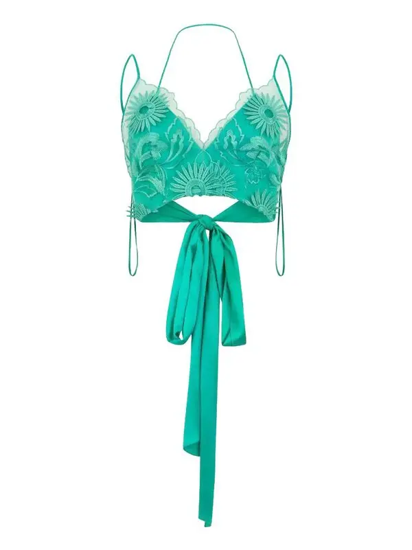 Alberta Ferretti Lace-detail Halterneck Blouse - Green