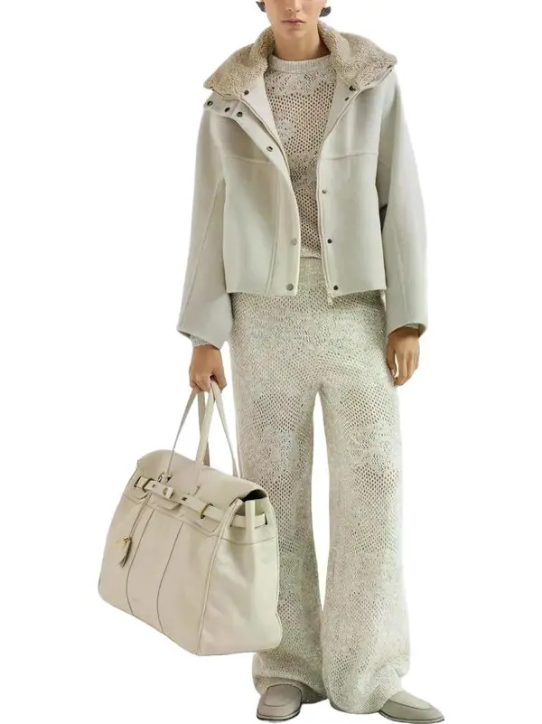Brunello Cucinelli Sparkling Mohair And Virgin Wool Knit Track Trousers - Neutrals