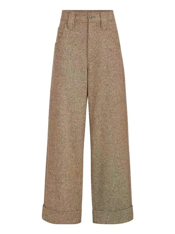 Brunello Cucinelli Virgin Wool Donegal Baggy Five-pocket Trousers With Monili - Neutrals