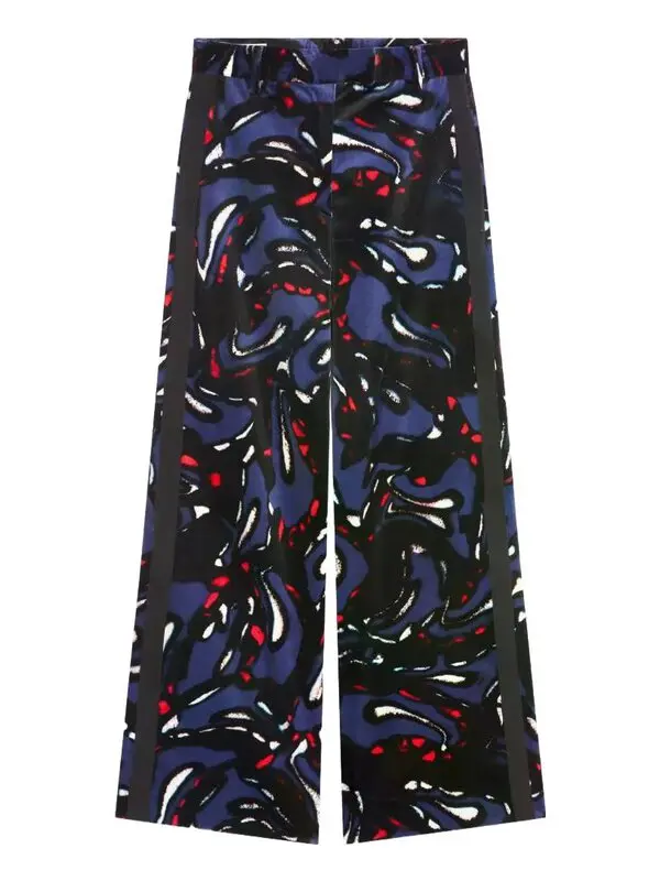 Dries Van Noten Wide Leg Velvet Pants With Side Tape Detail - Blue