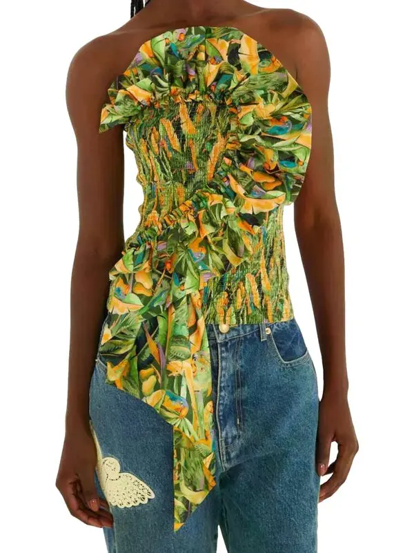 Farm Rio Ruffled Smocked Top - Green