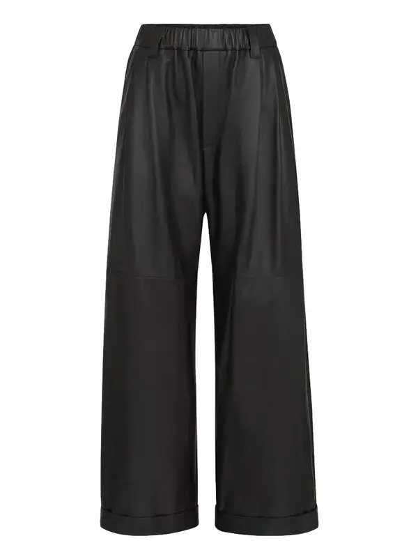 Brunello Cucinelli Nappa Leather Baggy Trousers - Black