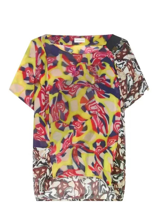 Dries Van Noten Abstract-print Draped Top - Yellow