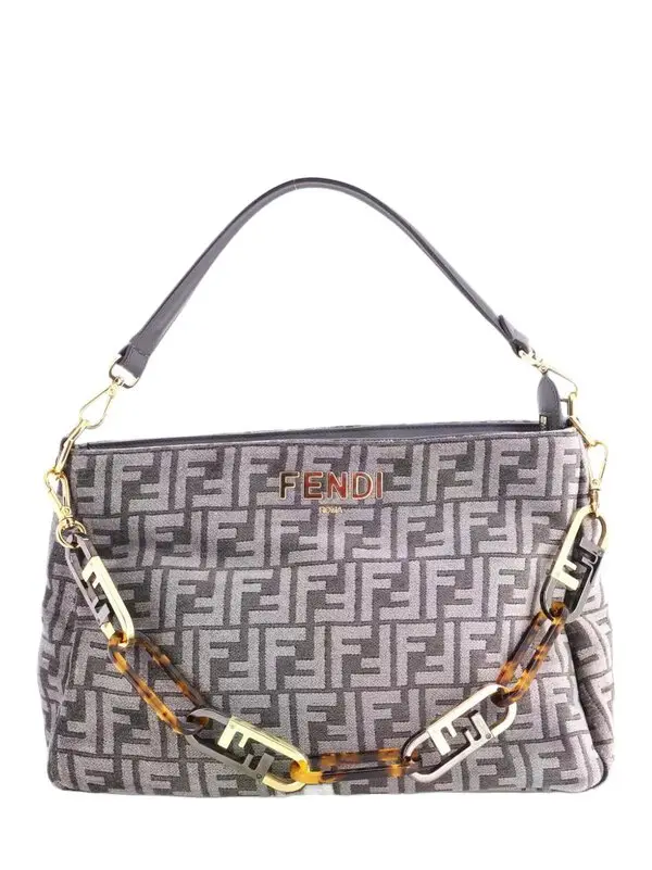 Fendi O'lock Zip Shoulder Bag Zucca Chenille Hobo Bag - Grey