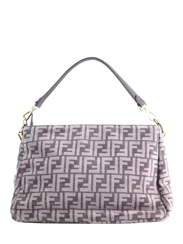 Fendi O'lock Zip Shoulder Bag Zucca Chenille Hobo Bag - Grey