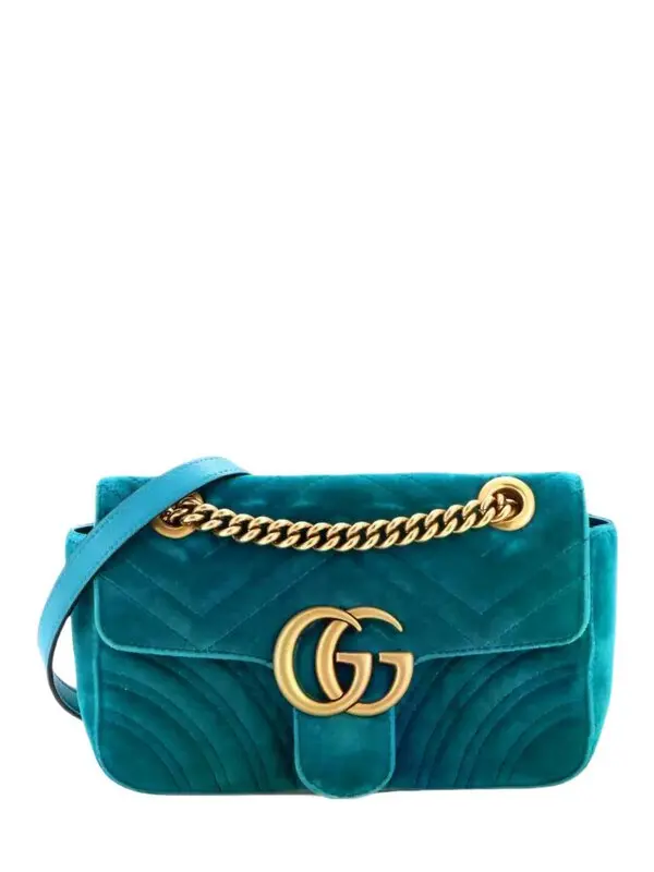 Gucci Gg Marmont Matelassé Velvet Small Shoulder Bag - Blue