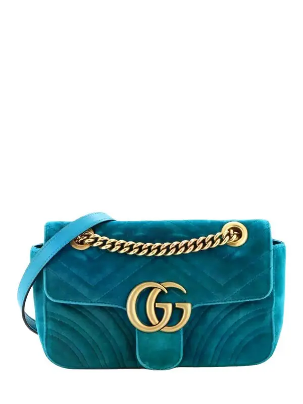 Gucci Gg Marmont Matelassé Velvet Small Shoulder Bag - Blue