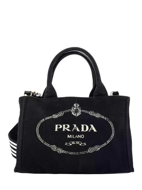 Prada Canapa Convertible Canvas Mini Tote Bag - Black