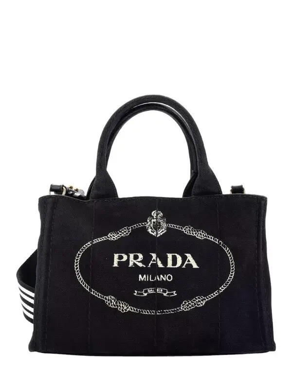 Prada Canapa Convertible Canvas Mini Tote Bag - Black