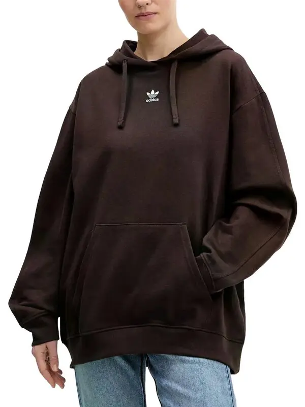 Adidas Logo Embroidered Hooded Sweatshirt - Brown