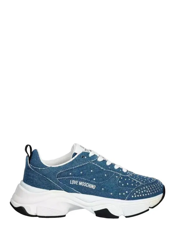Moschino Rhinestone Embellished Denim Sneakers - Blue