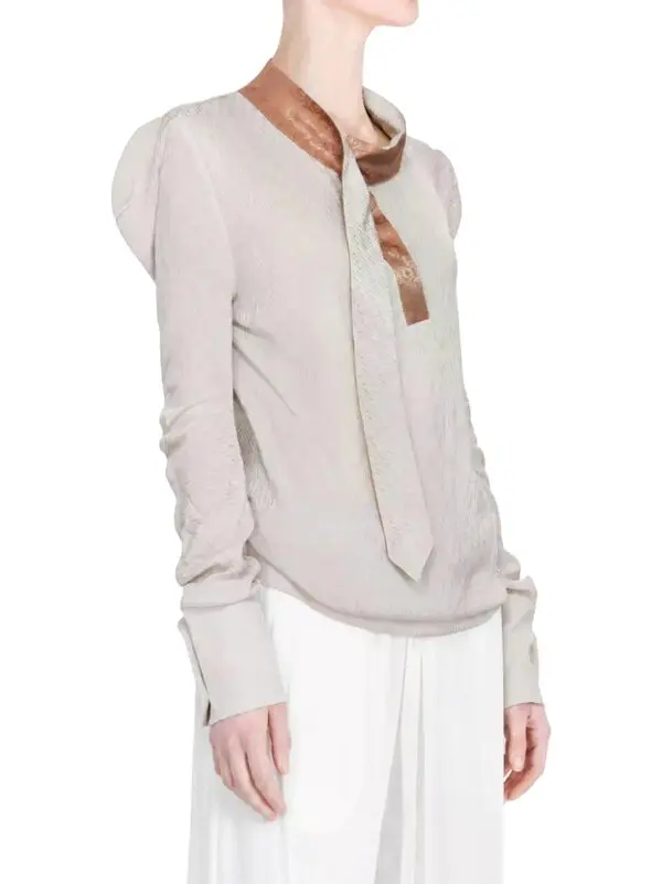 KIKO KOSTADINOV Tie-detail Ruched Blouse - Neutrals