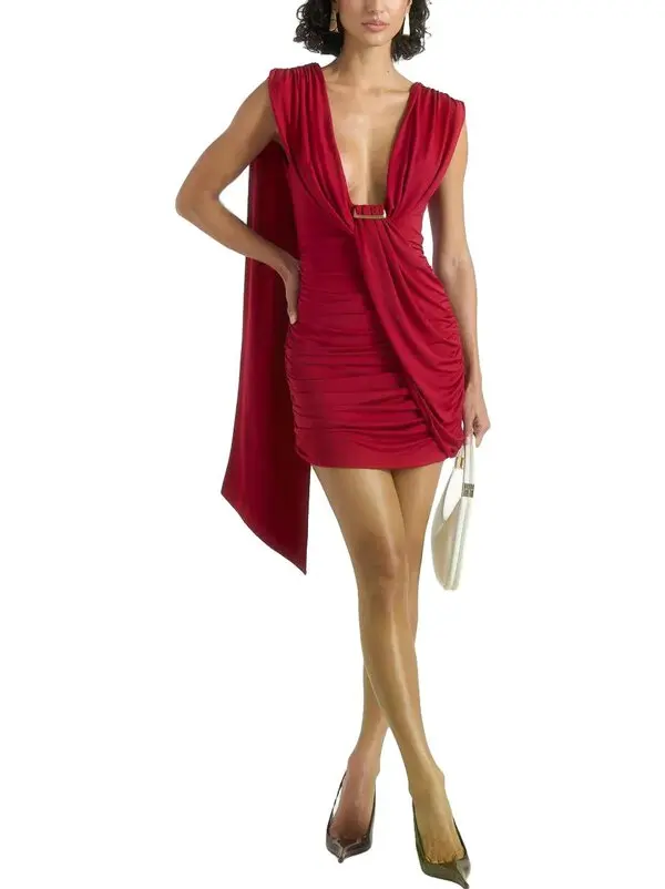 Manière De Voir Mirena Ruched Mini Dress With Scarf Detail - Red