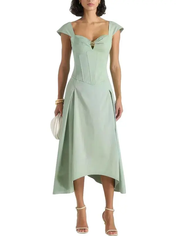 Manière De Voir Cap Sleeve Corset Midi Dress - Green
