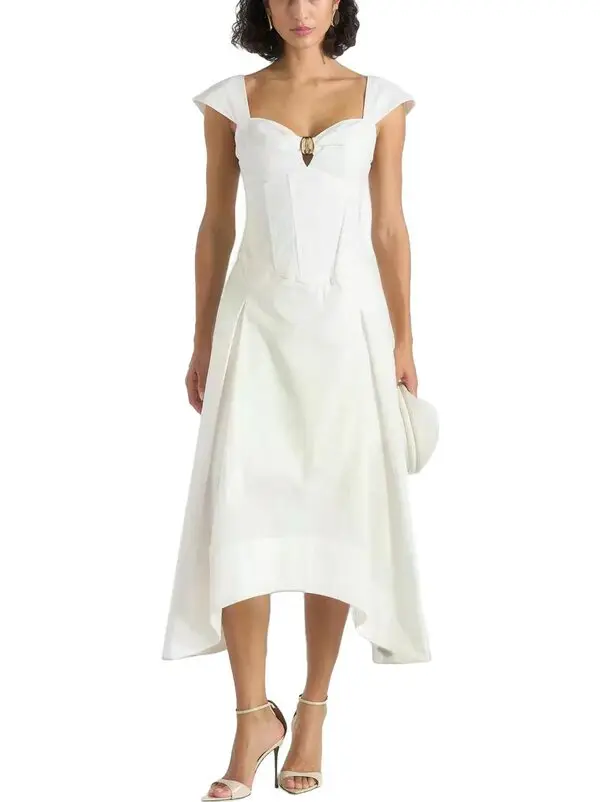 Manière De Voir Cap-sleeve Corset Midi Dress - White