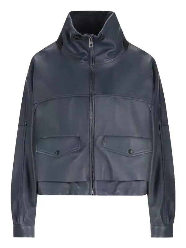 Loewe High Collar Leather Jacket - Blue