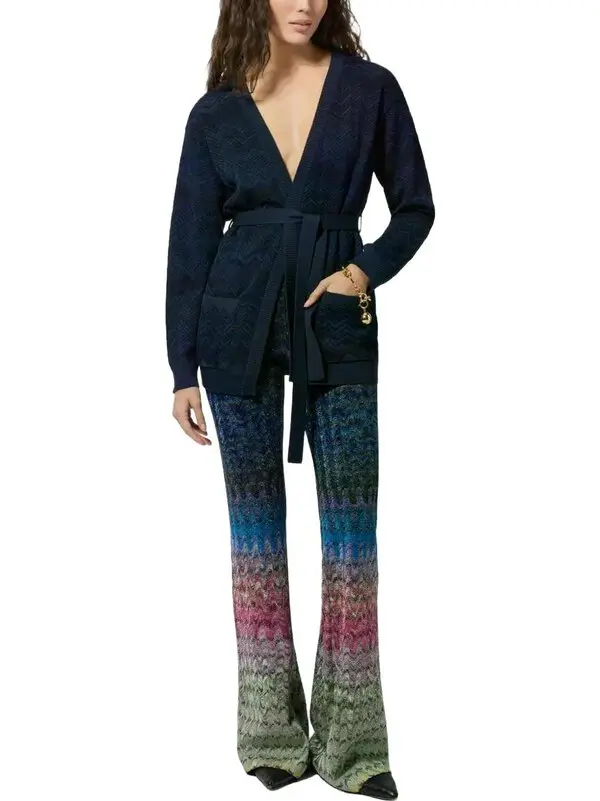 Missoni Zigzag-knit Belted Cardigan - Blue