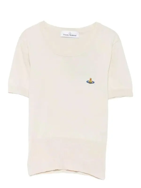 VIVIENNE WESTWOOD Orb-embroidered Short-sleeve Top - Neutrals