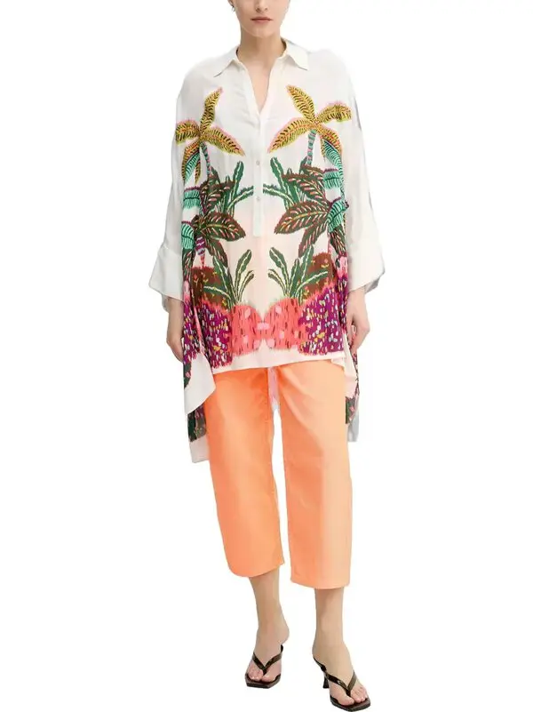 LOLA CASADEMUNT Tropical Print Button-up Blouse With High-low Hem - White