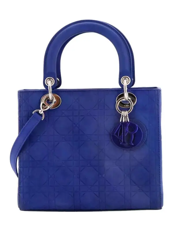 Dior Lady Bag Cannage Embossed Matte Calfskin Satchel - Blue