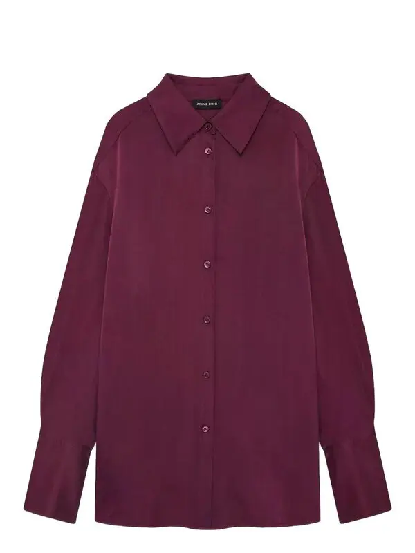 ANINE BING Bridget Long-sleeve Silk Blend Shirt - Red