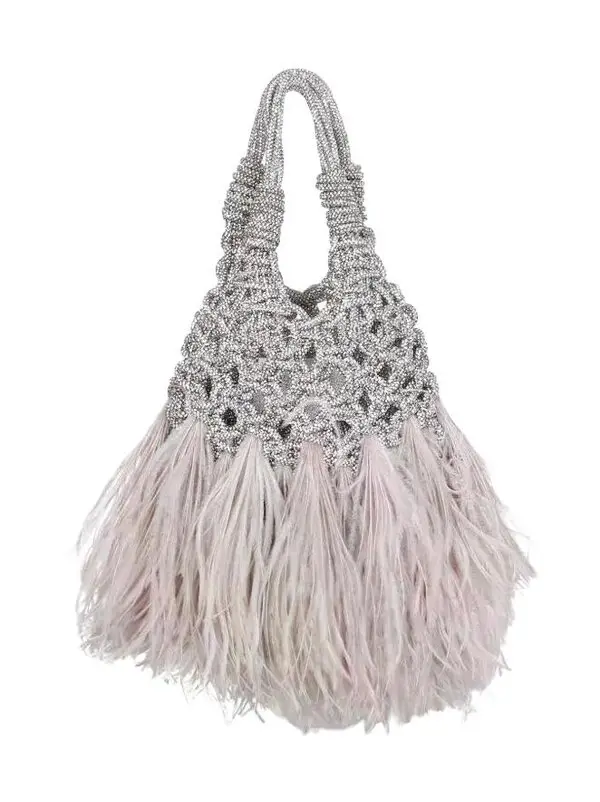 HIBOURAMA Mini Crystal Feather Tote Bag - Silver