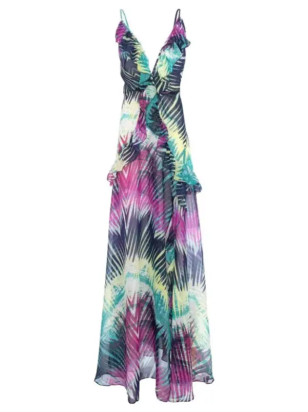 CUANNA Luna Ruffled Fern-print Maxi Dress - Purple
