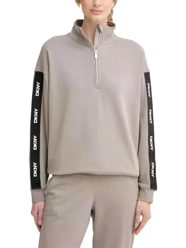 Dkny Logo-tape Quarter-zip Sweatshirt - Neutrals