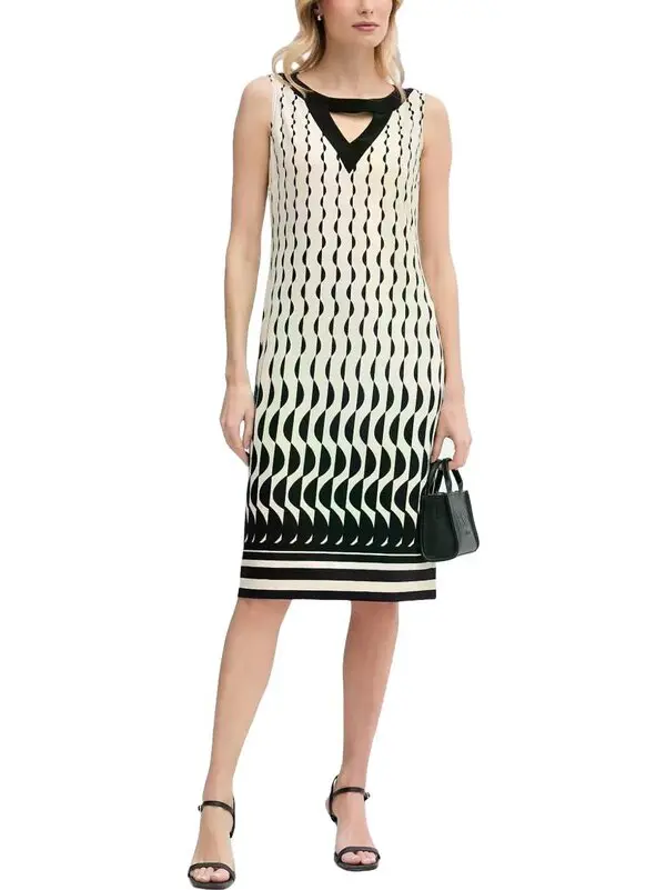 Joseph Ribkoff Geometric Print Sleeveless V-neck Midi Dress - Neutrals