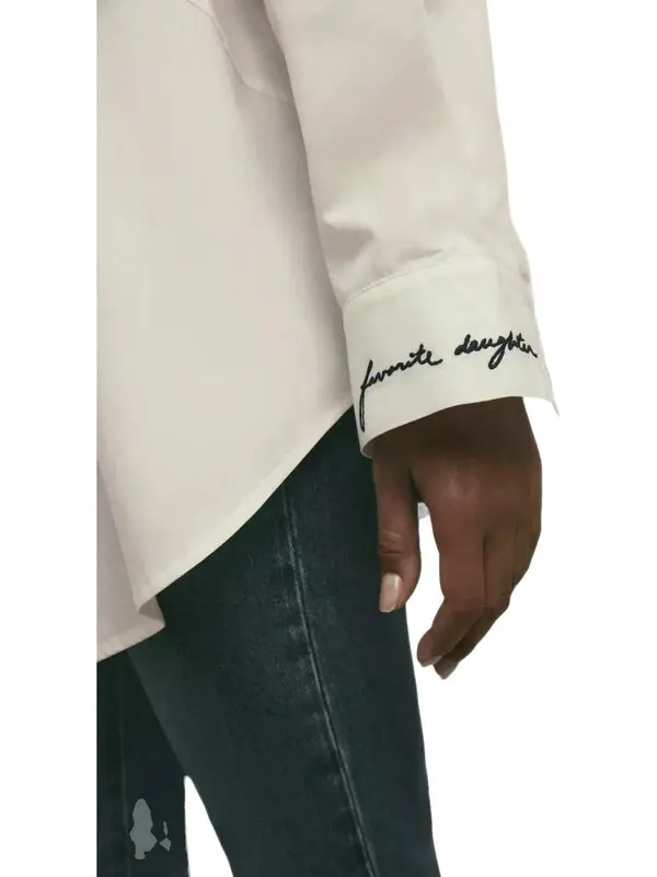 FAVORITE DAUGHTER Zip It Embroidered Cuff Shirt - White
