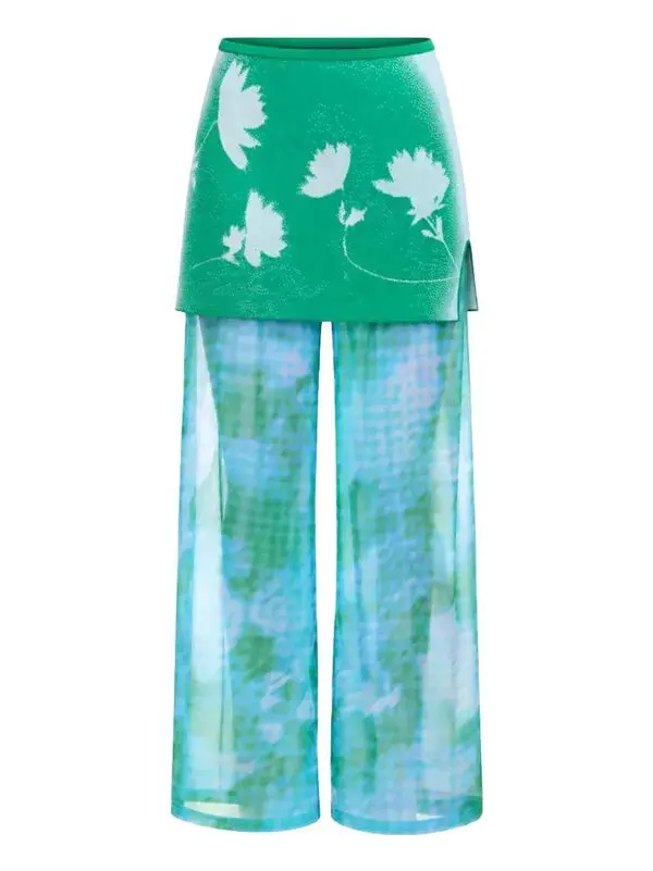 Ph5 Layered Floral Print Wide Leg Trousers - Green